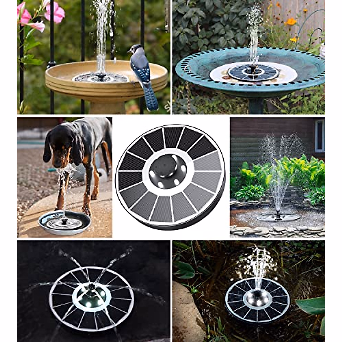 Yzert 3.5W Solar Fountain with Light Full Glass Panel, Solar Bird Bath Fountains with 8 Nozzles & 4 Fixed Rods, Floating Solar Water Fountain for Garden,Pond, Pool, Outdoor(White)