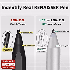 RENAISSER Stylus Pen for Surface, First Soft Tail & Barrel Dual Eraser, USB-C Charging, Made in Taiwan, 4096 Pressure Sensitivity, Compatible with Surface Pro 8/7/Laptop Studio/Go 3/Duo 2, Raphael 530
