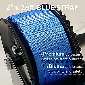 AKRIXKIP Boat Trailer Winch 1600LBS Hand Winch with 26ft Blue Winch Strap, 4:1 Gear Portable Winch with Hook, 2 Way Ratchet Manual Winch for Jet Ski Boat Towing Pulley Drag Winch