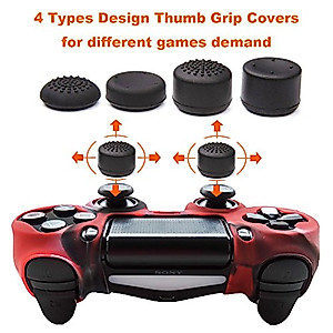 Pandaren Studded Anti-Slip Silicone Cover Skin Set for PS4 /Slim/PRO Controller(CamouRed Controller Skin x 1 + FPS PRO Thumb Grips x 8)
