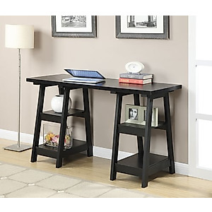 Convenience Concepts Designs2Go Double Trestle Desk with Shelves, Black