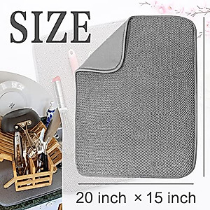 2 Pack Microfiber Dish Drying Mat,Absorbent Dish Drainer Kitchen Counter,Super Absorbent Dish Drying Pads 20×15 Inch Grey