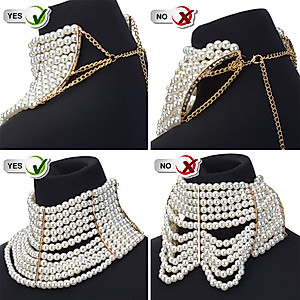 Chunky Statement Necklace, Pearls Bib Necklace Costume Novelty Fashion Jewelry White