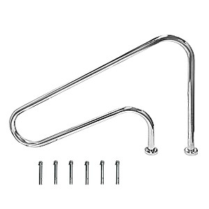 DOEL Pool Handrail, 304 Stainless Steel 48x32 Swimming Pool Stair Rail with Easy Mount Base, Humanized Silver Rustproof Pool Handrail for In-ground Pools