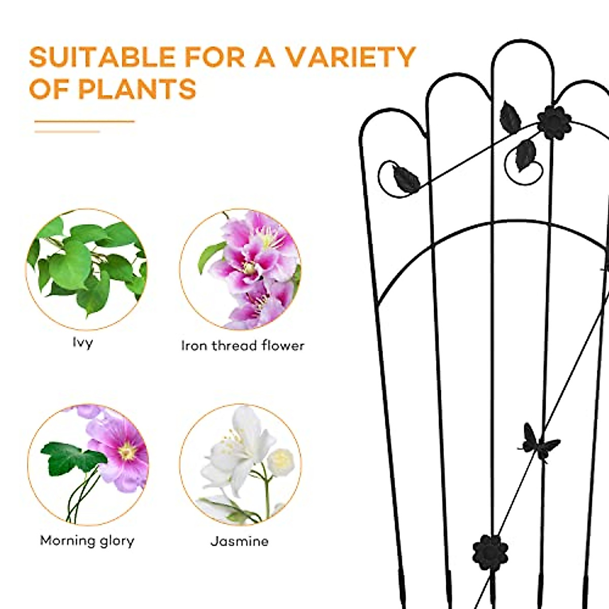 XYADX Metal Detachable Trapezoidal Garden Trellis for Climbing Plants Outdoor 60 Inches Sturdy Patio Plant Support for Indoor Plants Trellis for Rose, Vegetable Flower, Backyard Pack of 4 - Black