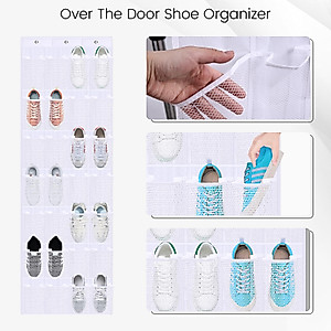 HAKACC 28 Pockets Over The Door Shoe Organizer, Hanging Shoe Organizer for Closet, Shoe Rack for Door, Hanging Shoe Storage Bag, White