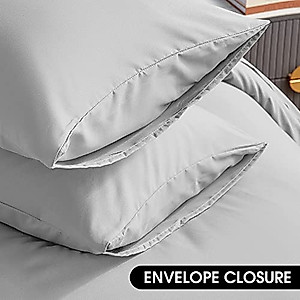 QSTEHEML Queen Comforter Set 7 Pieces, Solid Color Light Grey Queen Bedding Sets, Soft Queen Bed in a Bag with Comforter, Flat Sheet, Fitted Sheet, Pillow Shams and Pillowcases for All Season