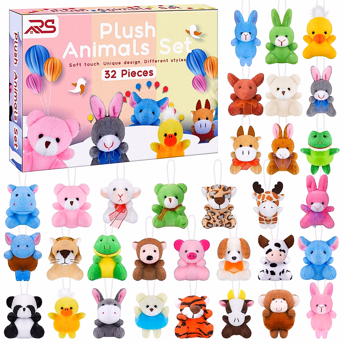 Ruisita 32 Pack Mini Plush Animals Toys Set, Jungle Animal Plush Toys Stuffed Animals Set for Easter Hunts, Basket Stuffers, Easter Party Favor, Goodie Bag Fillers