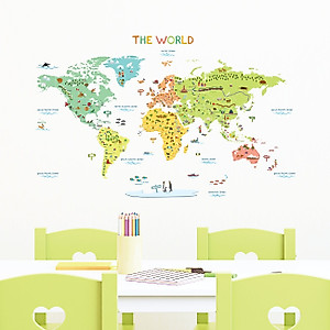 DECOWALL DWL-1616S Colourful World Map Kids Wall Stickers Wall Decals Peel and Stick Removable Wall Stickers for Kids Nursery Bedroom Living Room (Medium) d?cor