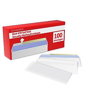 100 Mailing Envelopes, Self Seal Letter Size, Number #10 White Windowless Security Tinted Envelope, 4-1/8 x 9-1/2 Inches, Quality 24 LB