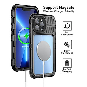 WIFORT iPhone 13 Pro Max Waterproof Metal Case - Built-in [Screen Protector][15FT Military Grade Shockproof][IP68 Water Proof], Full Body Aluminum Protective Dropproof Cover, 6.7" Black