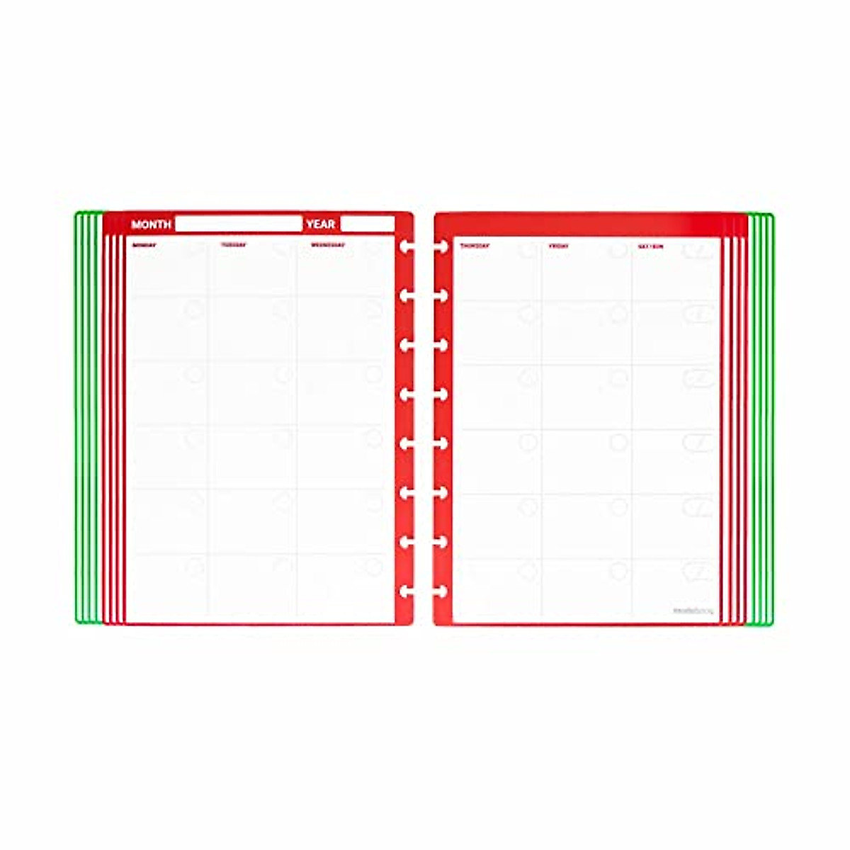 Modubooq - 32 red monthly reusable discbound duratech3 pages - inserts with month planners for smart notebook - A5