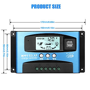 EEEKit MPPT 100A Solar Charge Controller, Upgraded Solar Panel 12V 24V Dual USB Intelligent Regulator, Adjustable Parameter Backlight LCD Display and Timer Setting, Multi-Function Protection
