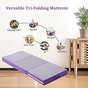 DreamQi Folding Mattress,4 inch Tri Folding Foam Mattress Topper with Removable Cover,Portable Sleeping Mat,Easy to Storage,Foldable Pack N Play Mattress for Crib, Yoga Mats (Single Size)