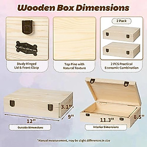 ZKHOB 2 Pack Unfinished Wooden Box with Lid Small Wood Boxes(12 x 9x 3.1 inch) Natural Pine Wooden Box for Crafts,Wooden Gift Boxes,Memory keepsake Box Jewelry Box Decor Storage