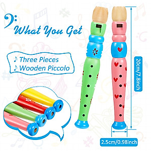 Yeshone 3 Pieces Small Wooden Recorders Wooden Flute Colorful Piccolo Flute for Music Education Sound Learning Musical Instrument, Random Colors(3 Pcs)