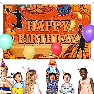 Basketball Happy Birthday Backdrop Banner Basketball Theme Party Decoration Sports Theme Birthday Photography Background Supplies Basketball Court Stars Photo Booth Props for Kids Boys Birthday Party