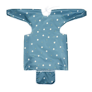 Little Dimsum Baby & Toddler Weaning Bib Coverall, Attaches to High chair, Waterproof Long Sleeve Feeding Smock Apron, Easy to Clean for Eating 6-36 Months (flower)