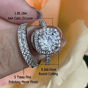 Ahloe Jewelry CEJUG 18K White Gold Bridal Ring Set for Women Halo Cubic Zirconia Engagement Promise Anniversary Wedding Bands Size 9