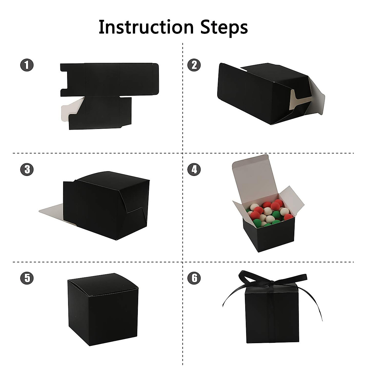 COTOPHER 60pcs Wedding Favor Boxes, Paper Gift Boxes 3x3x3 Inches Small Gift Boxes with Ribbons Small Boxes for Gifts, Crafting, Cupcake, Candy, Bridesmaid Proposal Boxes，Easy Assemble Boxes (Black)