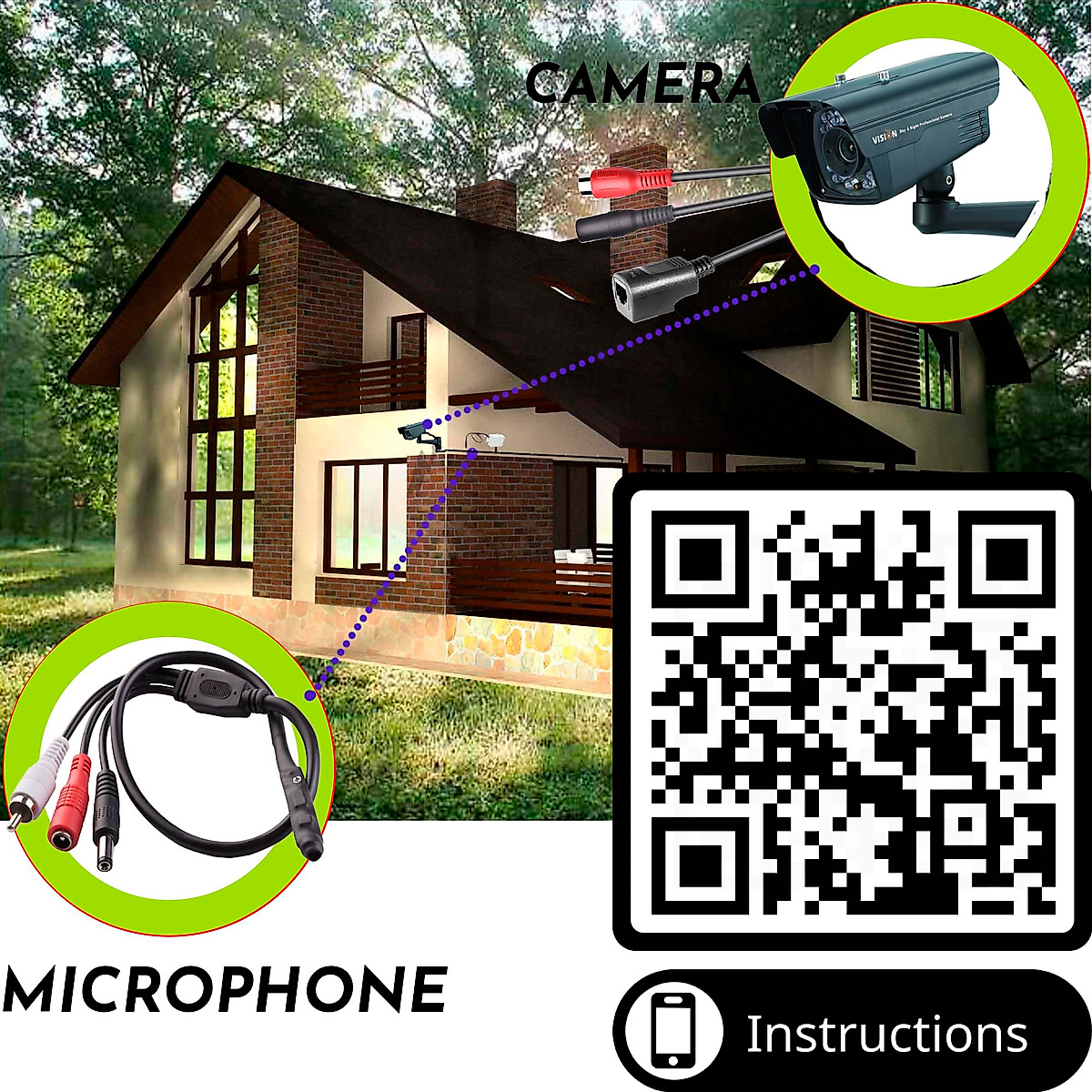 CCTV Microphone Outdoor Microphone for Security Camera IP: Audio Microphone CCTV Surveillance Microphone RCA with High Sensitive Preamp Amplified Pickup Device Mic External Camera Sound (1 Pack)