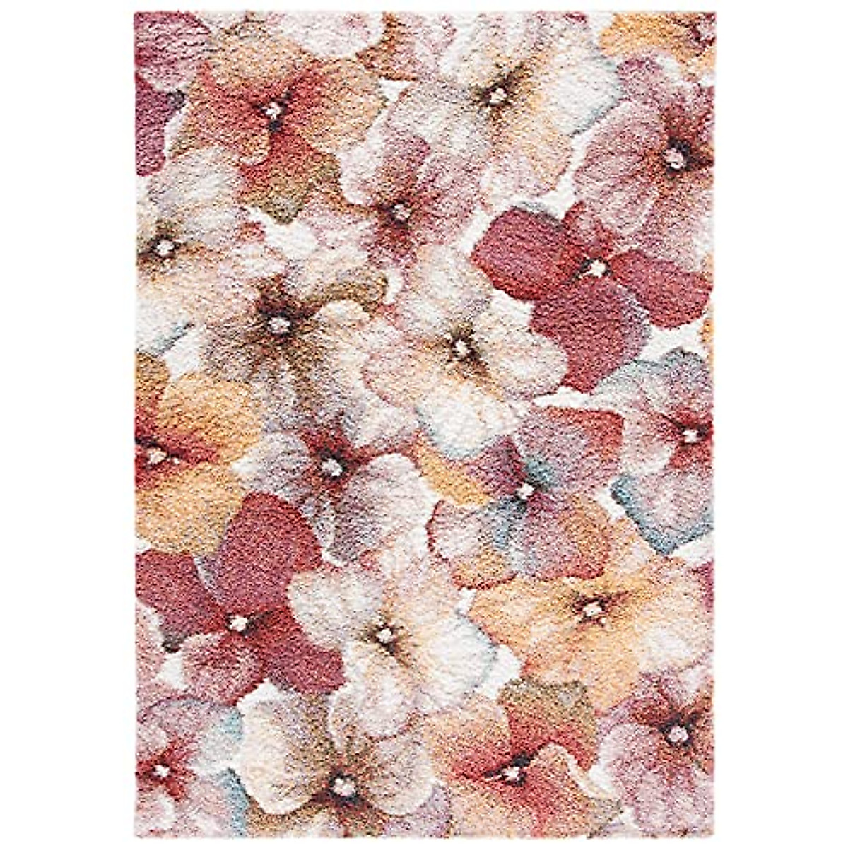 SAFAVIEH Calista Shag Collection 8' x 10' Ivory / Rust CAL152A Floral Non-Shedding Living Room Bedroom Dining Room Entryway Plush 1-inch Thick Area Rug