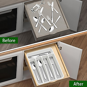 Loyareal Silverware Organizer Utenisl Organizer Holder Kitchen Drawer Organizer Plastic Silverware Tray for Drawer Flatware Organizer 5 Compartment White