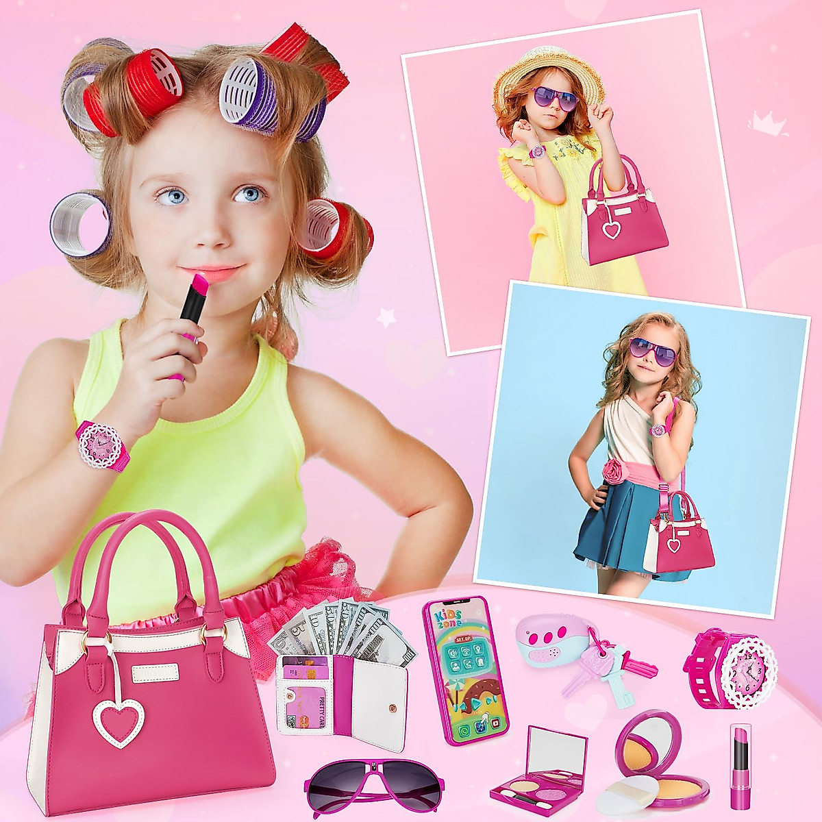 Officygnet Play Purse for Little Girls, Princess Pretend Play Girls Toys for 3 4 5 6 7 8 Year Old, Toddler Purse with Accessories, Kids Toy Purse Birthday for Girls Ages 3-5 4-5 6-8
