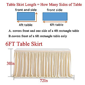 Leegleri 6 ft Ivory White Polyester Pleated Table Skirt for Rectangle Table,Ruffle Tutu Table Cloth for Baby Shower Wedding,Birthday Party,Gender Reveal,Dessert Cake Tables