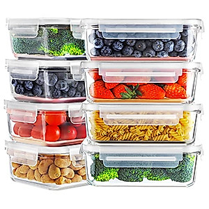 BAYCO 8 Pack Glass Food Storage Containers, Glass Meal Prep Containers, Airtight Glass Storage Containers with Lids - BPA-Free & Leak Proof (8 lids & 8 Containers) 30oz