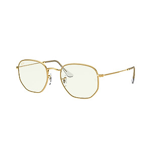 Ray-Ban Rb3548 Hexagonal Glasses, Legend Gold/Clear Blue Light Filtering, 48 mm