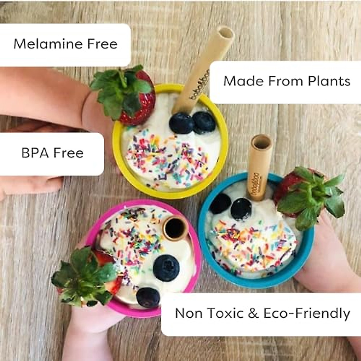 bobo&boo Plant-Based Cups for Kids – Melamine and BPA Free - Microwavable and Dishwasher Safe - Eco-Friendly Toddler Drinking Cup Set - TROPICAL 10oz