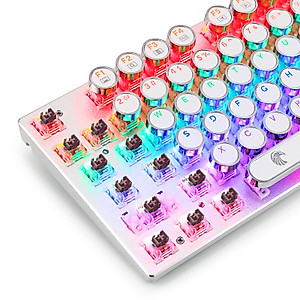 HUO JI E-Yooso Z-88 Typewriter RGB Mechanical Keyboard, Vintage Retro Style with Brown Switches, Compact 81 Keys for PC, Mac, White