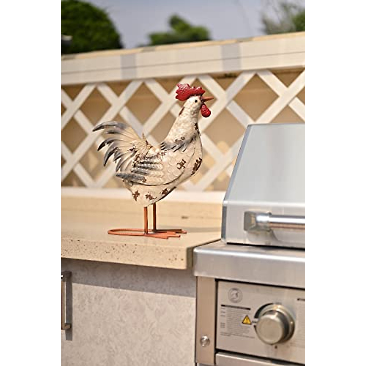 TERESA'S COLLECTIONS Farmhouse Metal Rooster Garden Statues Decor, 15 Inch Rustic Outdoor Chicken Sculpture Figurines Yard Art for Farm Patio Lawn Kitchen Decorations