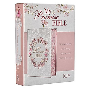KJV Holy Bible, My Promise Bible, Hardcover w/Bible Tabs, Coloring Stickers, Ribbon Markers, King James Version, White/Pink Floral Wreath