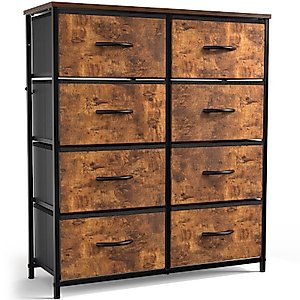 SMUG Dresser for Bedroom Cabinet Organizers Wood Top Table Furniture with 8 Fabric Storage Tower Unit, Chest of Drawers for Closet, Living Room, Hallway, Porch, Rust Brown