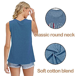 Women's American Flag Shirt 4th of July Printed 1776 Patriotic Tank Tops Patriotic Stars Stripes Sleeveless Loose Tee Tops,Ink Blue L
