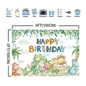 GiuMsi Polyester 5X3ft Little Cute Dinosaur Safari Jungle Backdrop for Baby Kids Happy Birthday Party Decorations Photography Background Banner Photo Props