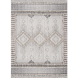 Amaga Moroccan Farmhouse Living Room Bedroom Area Rug - Soft Shaggy High Low Carpet - High Pile - Bohemian - Brown, Beige, Cream - 5'3" x 7'