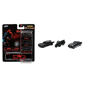 Jada Toys The Batman 1.65" Scale Nano Hollywood Rides: Batmobile, Batcycle, Chevy Corvette Die-Cast Vehicles (32043)