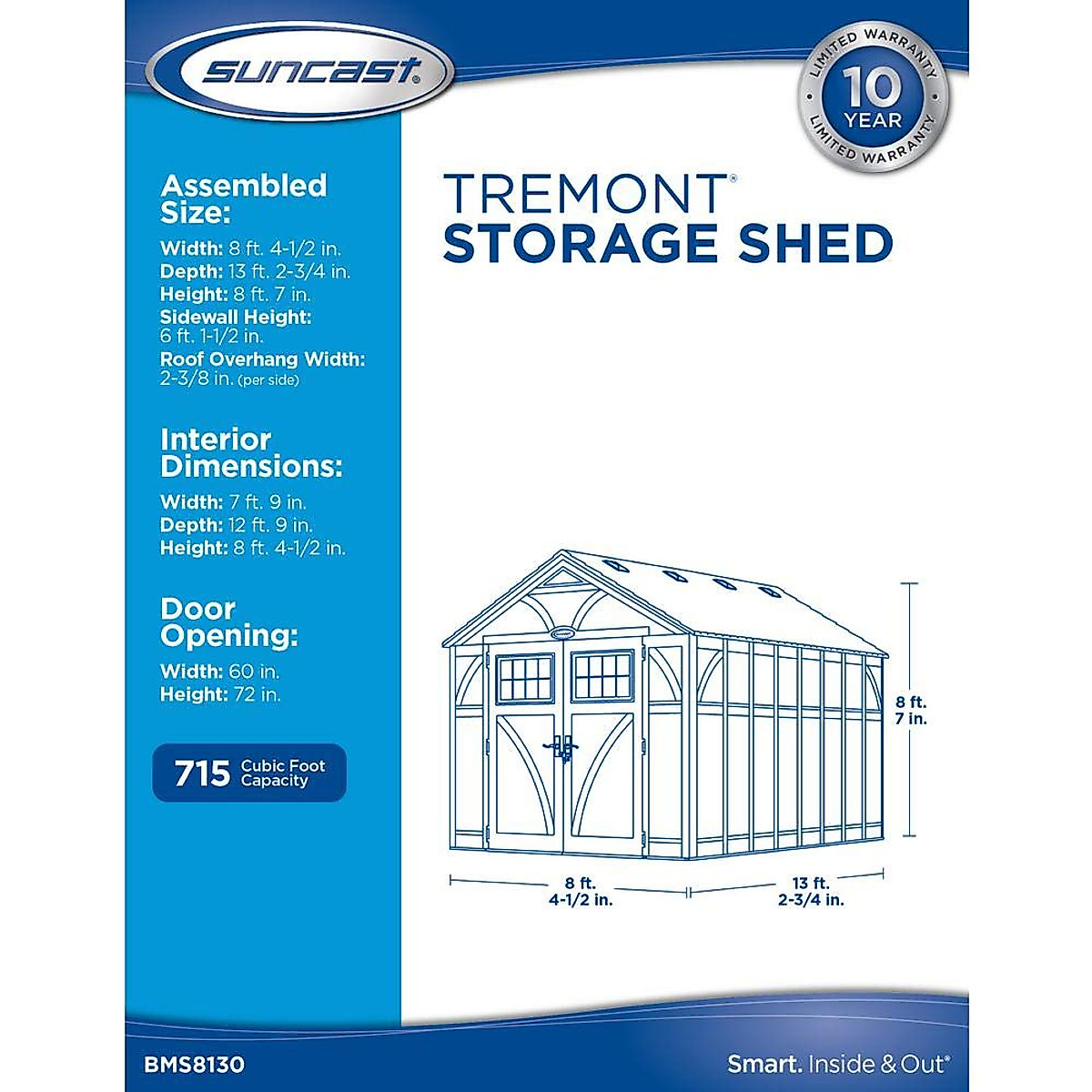 Suncast 8' x 13' Heavy-Duty Resin Tremont Storage Shed, Sand