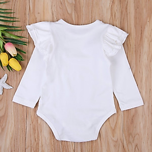 Infant Baby Girl Basic Ruffle Long Sleeve Cotton Romper Bodysuit Tops Clothes (White, 18-24 Months)