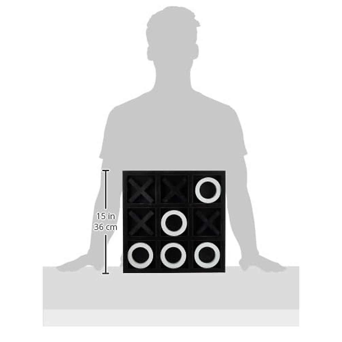 Deco 79 Wood Tic Tac Toe Game Set with White Os, 14" x 14" x 2", Black