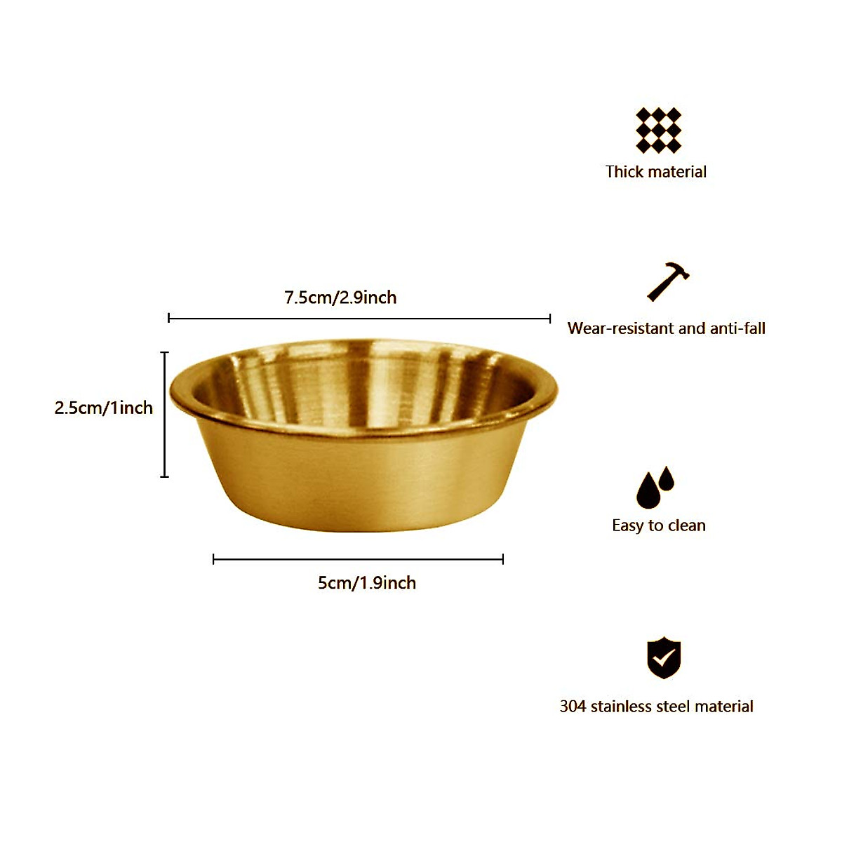 NO/A 6Pcs 2.3OZ Stainless Steel Sauce Dish, Seasoning Dishes, gold bowl,Premium Sushi Dipping Bowl Saucers, Metal Ramekins, dipping sauce dish,Individual Condiment Sauce Cups (6Pcs Gold)