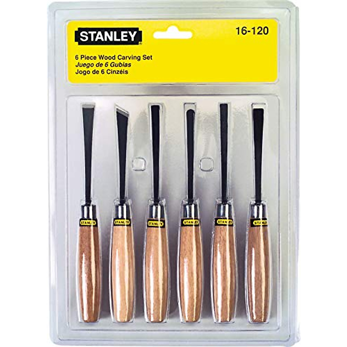 Stanley 16120 6-Piece Wood Carving Set (Brown) - Woodworking Chisel Set for Beginners and Professionals
