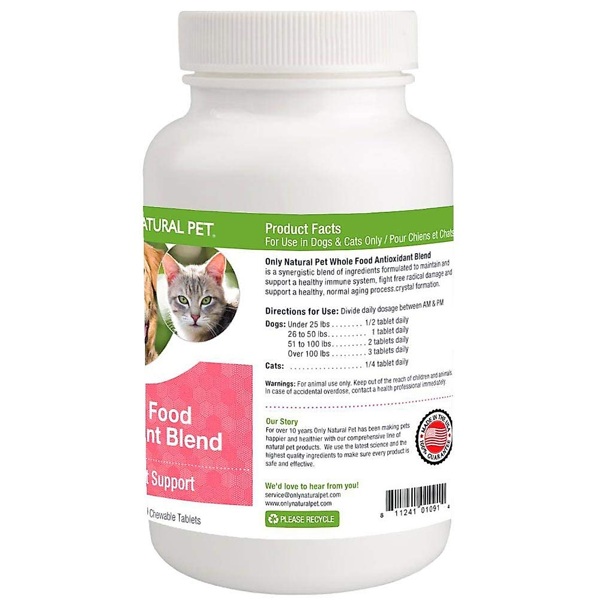 Only Natural Pet Whole Food Antioxidant Green Tea & Berry Antioxidant Vitamin Supplement Blend for Dogs & Cats to Support A Healthy Immune System, Fight Free Radical Damage - 60 Soft Chews