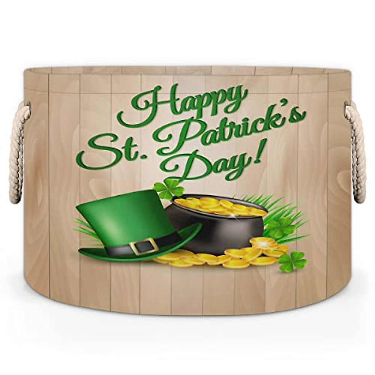 Saint Patrick's Day Green Hat (3) Large Round Baskets for Storage Laundry Baskets with Handles Blanket Storage Basket for Bathroom Shelves Bins for Organizing Nursery Hamper Girl Boy