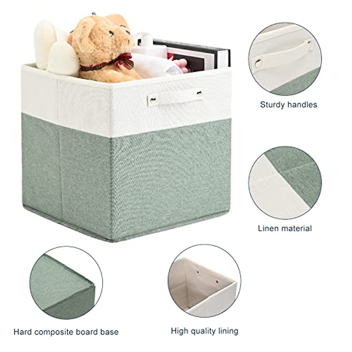 BNDSKLAI Foldable Cube Storage Bins 13x13x13 Inch [6-Pack],Collapsible Shelf Storage Baskets,Fabric Storage Basketss with Handles,Suitable for Shelf,Closet,Cabinet(White/Green)