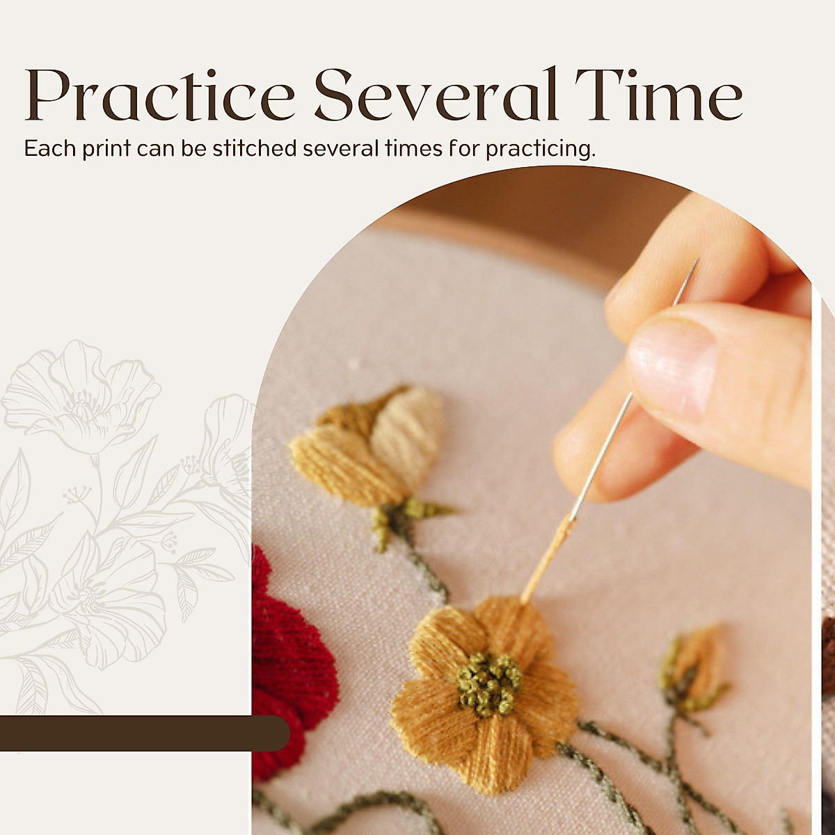 Embroidery Starter Kit Beginners- 3 Pack Cross Stitch Kits with Cute Flowers and Plants Patterns with Embroidery Hoop and Color Threads for Adults Kids