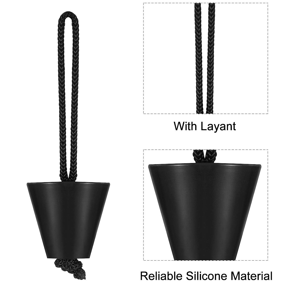 Sumind 8 Pieces Kayak Scupper Plug Silicone Scupper Plug Drain Holes Stopper Bung with Lanyard(Black)